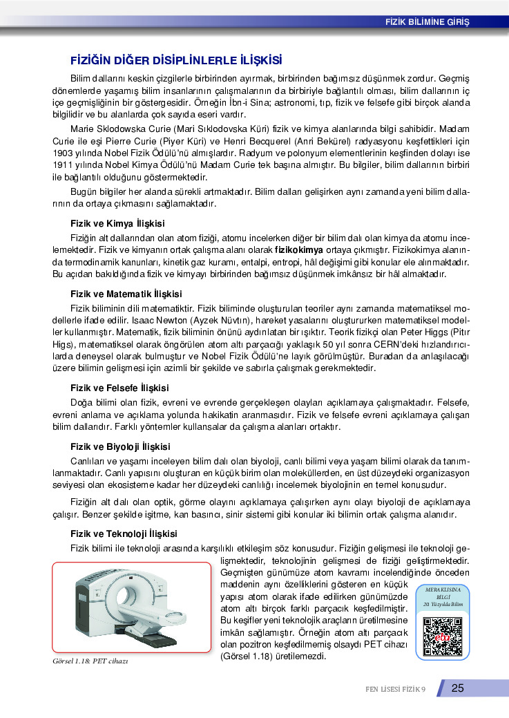 Fen Lisesi Fizik 9 - Fizik Bilimine Giriş