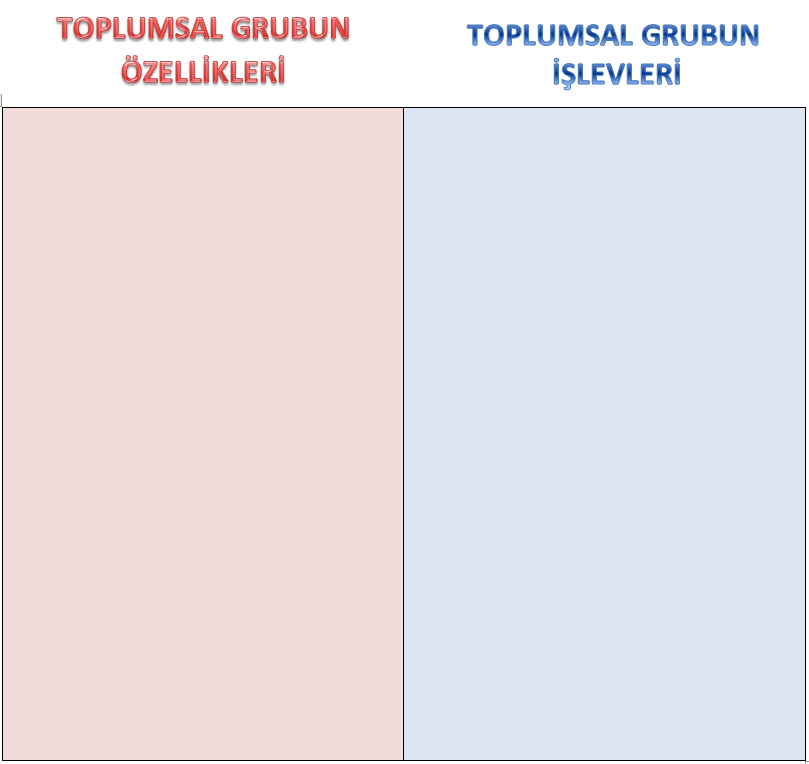 Toplumsal grubun özellikleri ve işlevlerine ait ifadeler verilmiştir ...