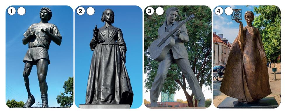 Guess and match the names of well-known people with their statues. One ...