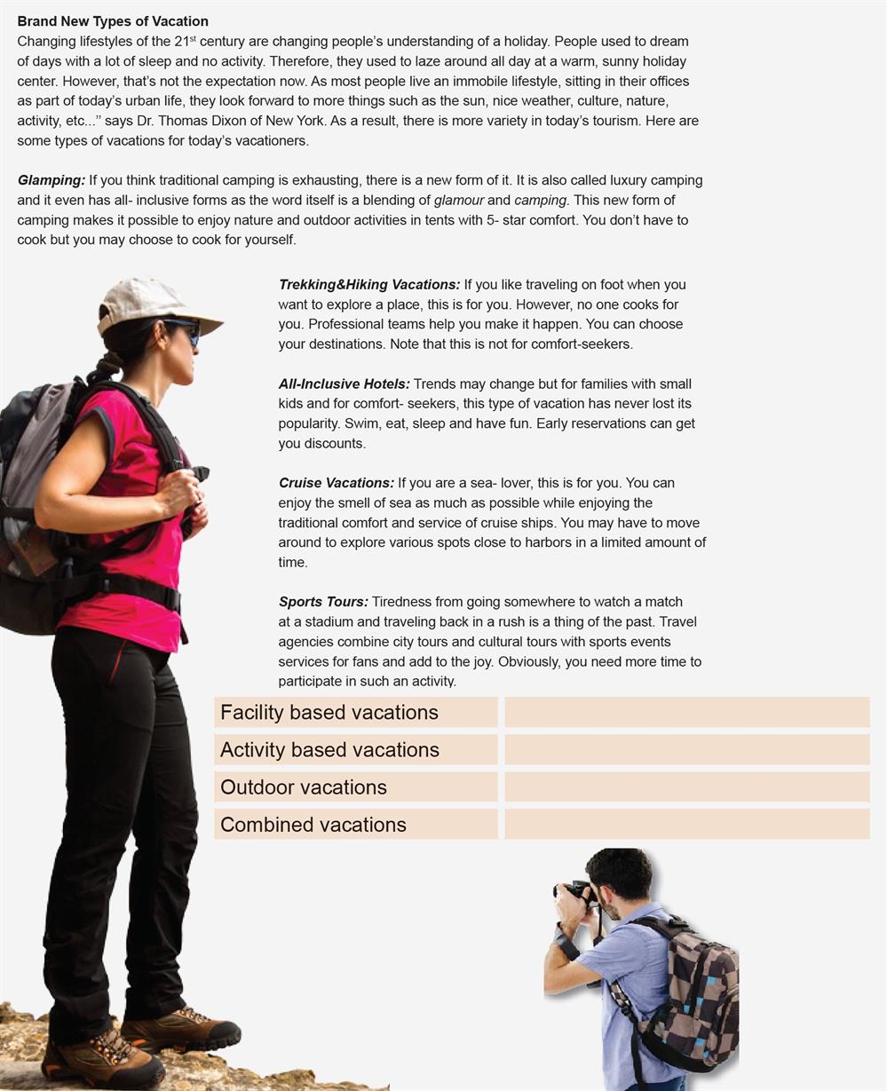 Read the text again and list the types of vacations in the chart. More ...