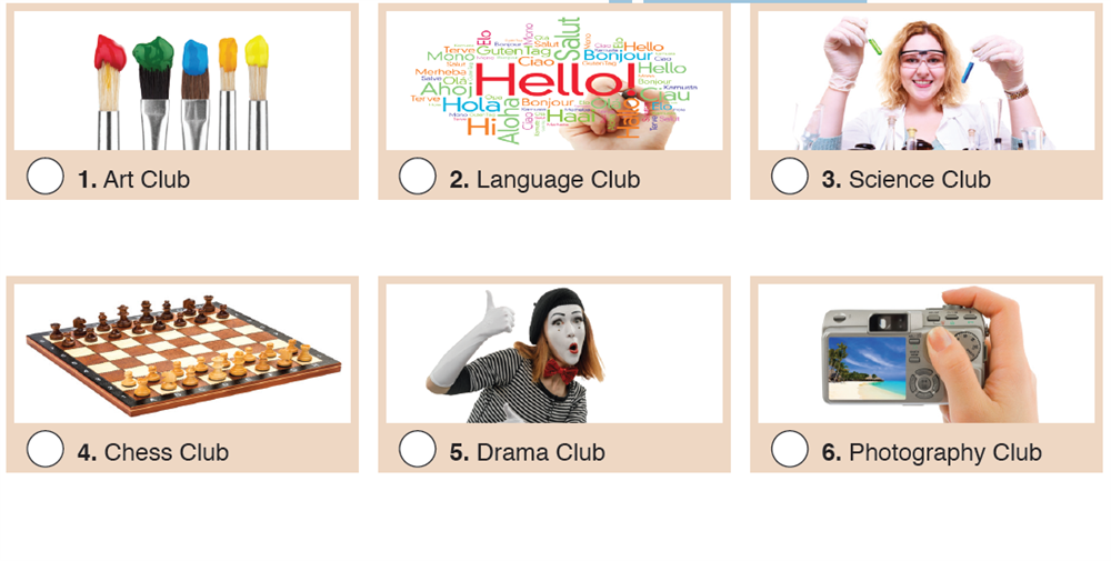 Match the club posters with their slogans. Two slogans are extra.