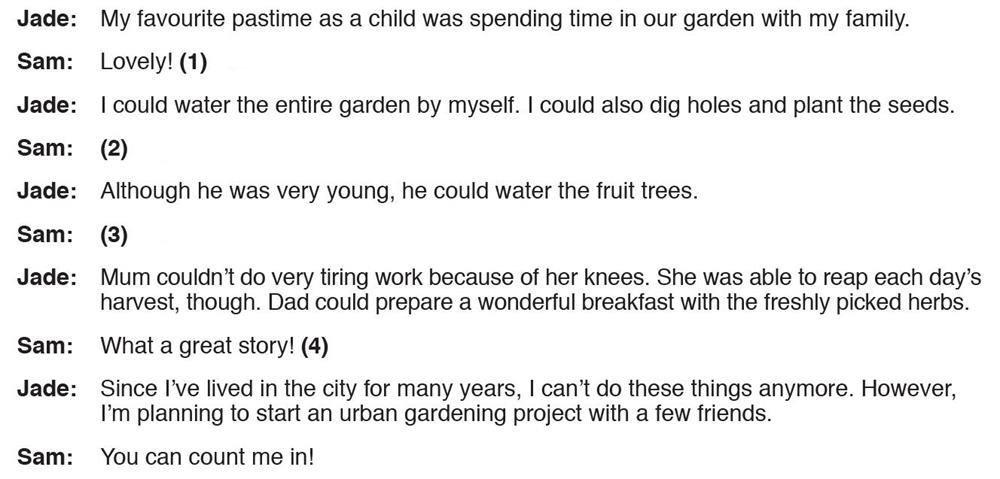 Complete the dialogue with the correct option. One is extra.