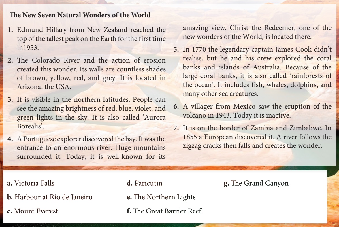 Read the short information about the Seven Natural Wonders and match ...