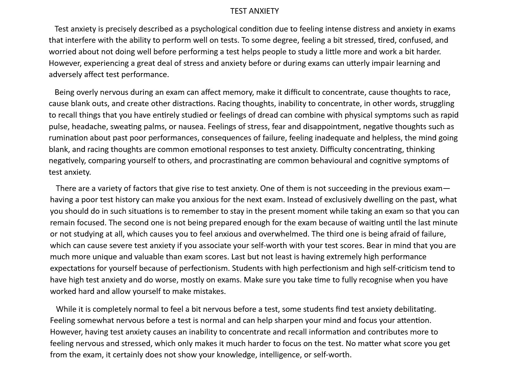 OVERCOMING TEST ANXIETY - Unit 4 / 59e